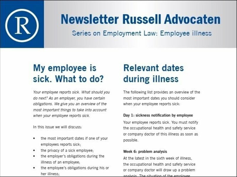 Newsletter Employee illness - Russell Advocaten Amsterdam